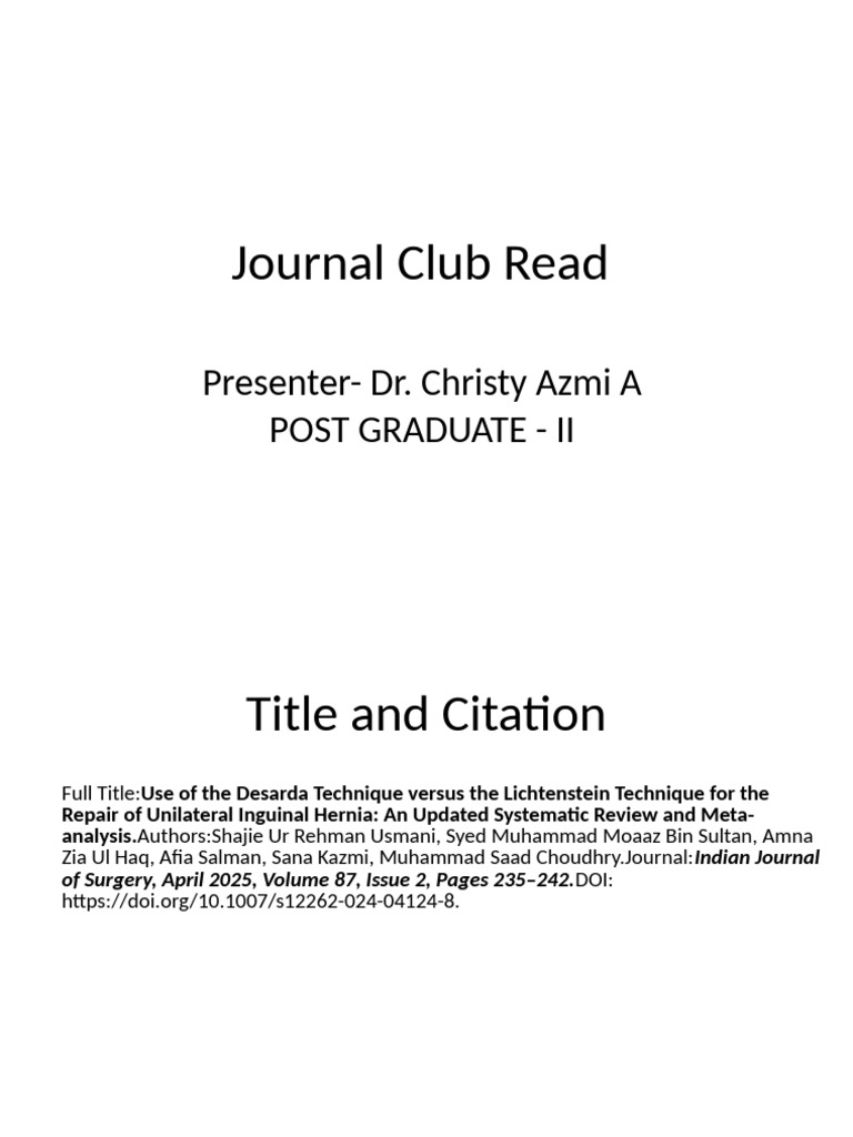 Desarda vs Lichtenstein Hernia Repair Analysis | PDF | Meta Analysis ...