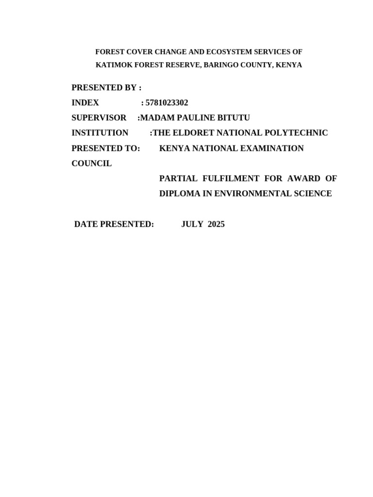Katimok Forest Ecosystem Services Study | PDF | Forests | Deforestation
