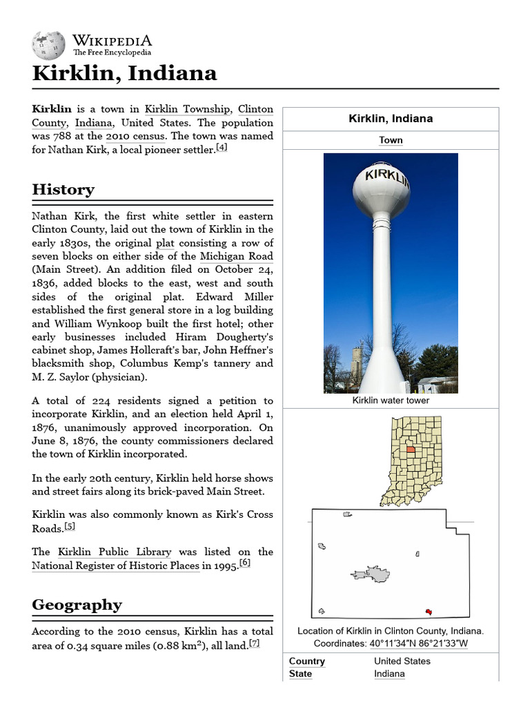 Kirklin, Indiana - Wikipedia | PDF | United States Census | Society Of ...