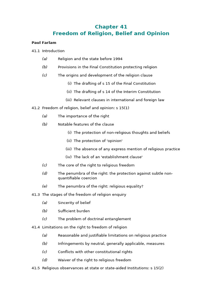 Chapter 41 Freedom of Religion and Opinion | PDF | Freedom Of Religion ...
