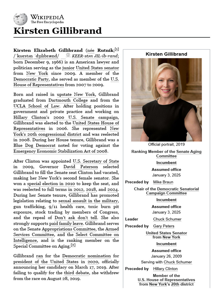 Kirsten Gillibrand: U.S. Senator Profile | PDF | Politics Of The United ...