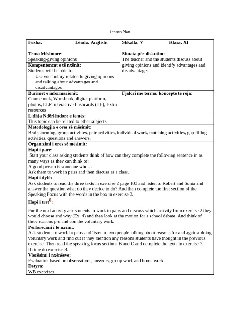 Lesson Plan: Speaking Opinions in English | PDF