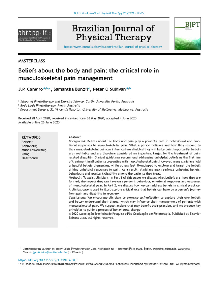 Body Beliefs in Pain Management | PDF | Pain | Physical Therapy