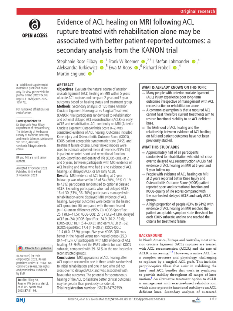 ACL Healing on MRI and Outcomes | PDF | Medicine | Knee