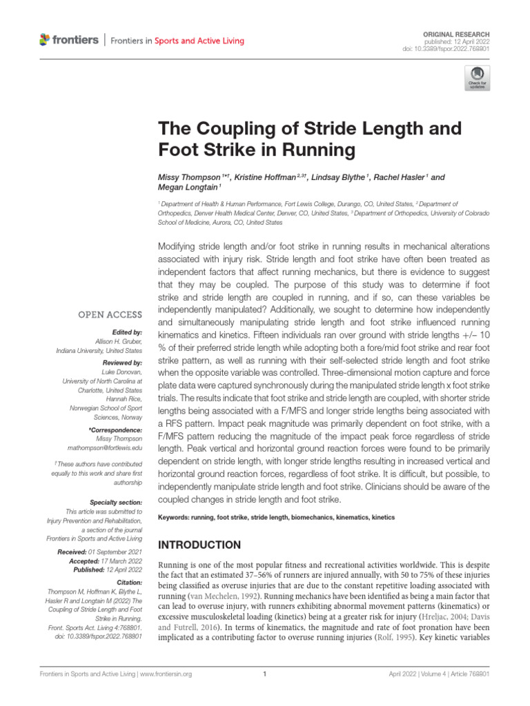 The Coupling of Stride Length and | PDF | Running | Lower Limb Anatomy
