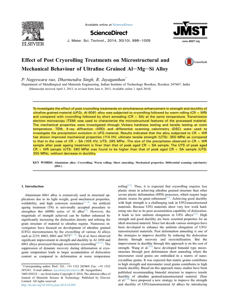 (2014) Effect of Post Cryorolling Treatments On Microstructural and ...