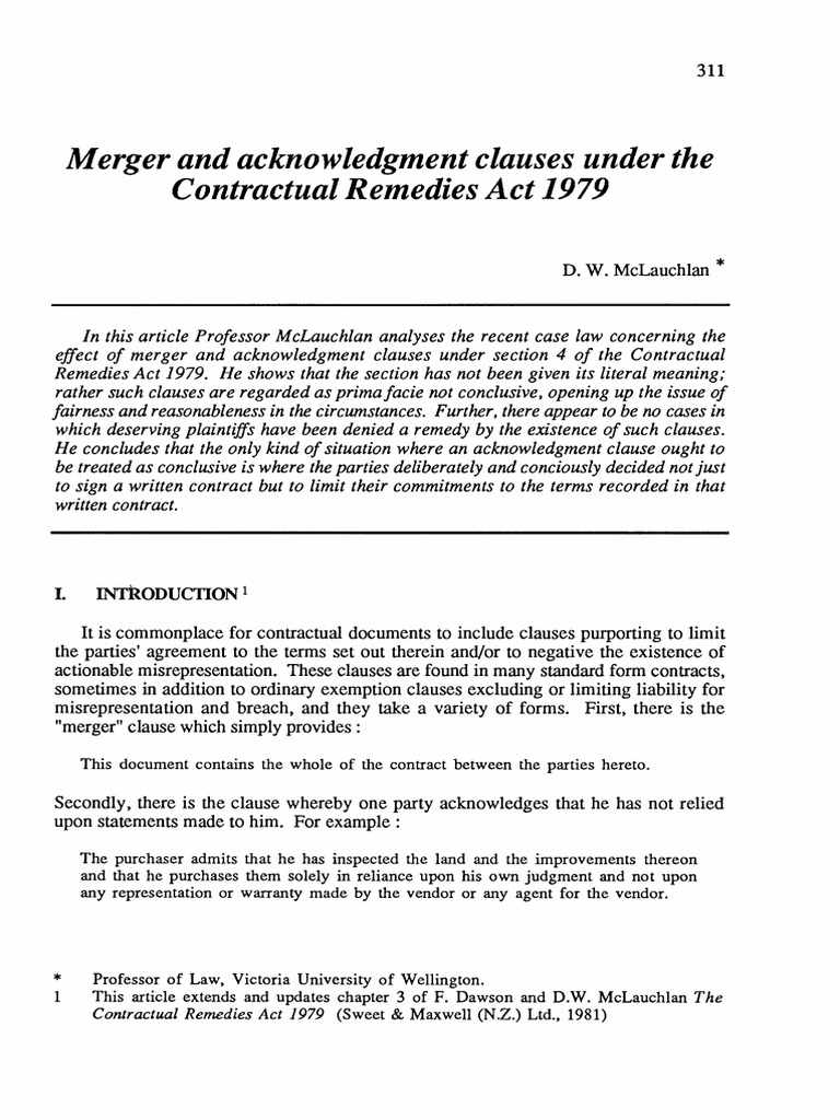 Merger and Acknowledgment Clauses Under The Contractal Remedies Act ...