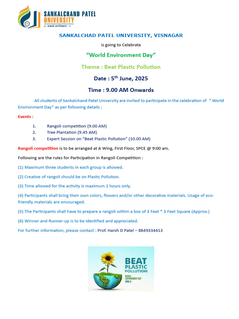 Circular For Rangoli Competition - SPU - World Environment Day - 05062025 | PDF