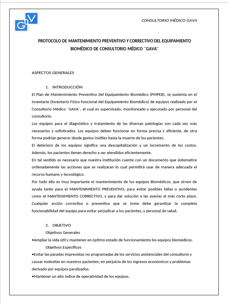 Protocolo de Mantenimiento | PDF | Dispositivo médico