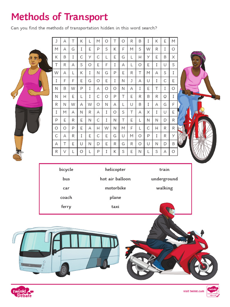 Methods of Transport Wordsearch | PDF | Word Puzzles | Puzzles