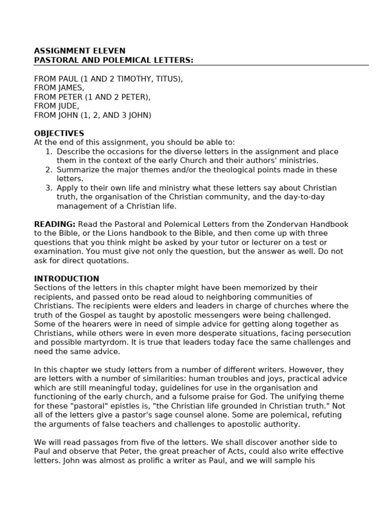 Week 11 - Pastoral and Polemical Letters (1 and 2 Timothy, Titus, James ...