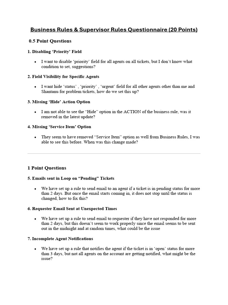 Business & Supervisor Rules Questionnaire | PDF | Chess Theory