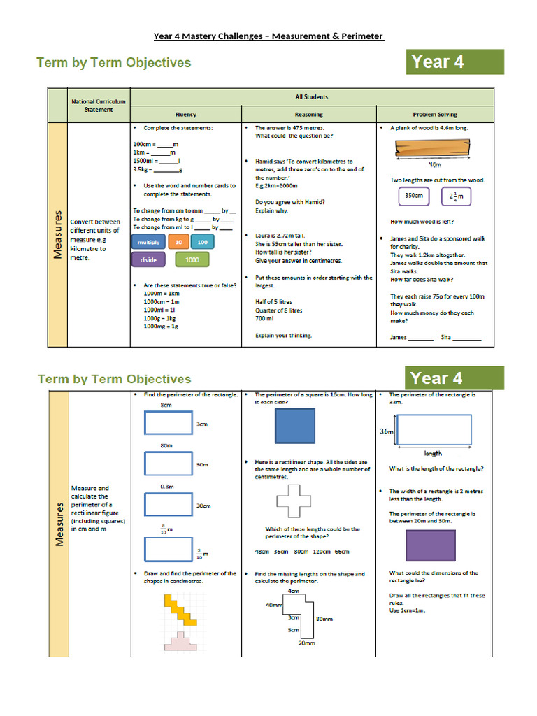 Year 4 Mastery Challenges Measurement and Perimeter | PDF