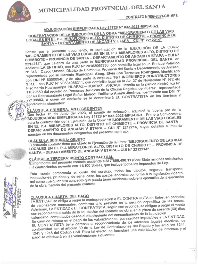 Contrato N°059-2023-Gm-Mps | PDF
