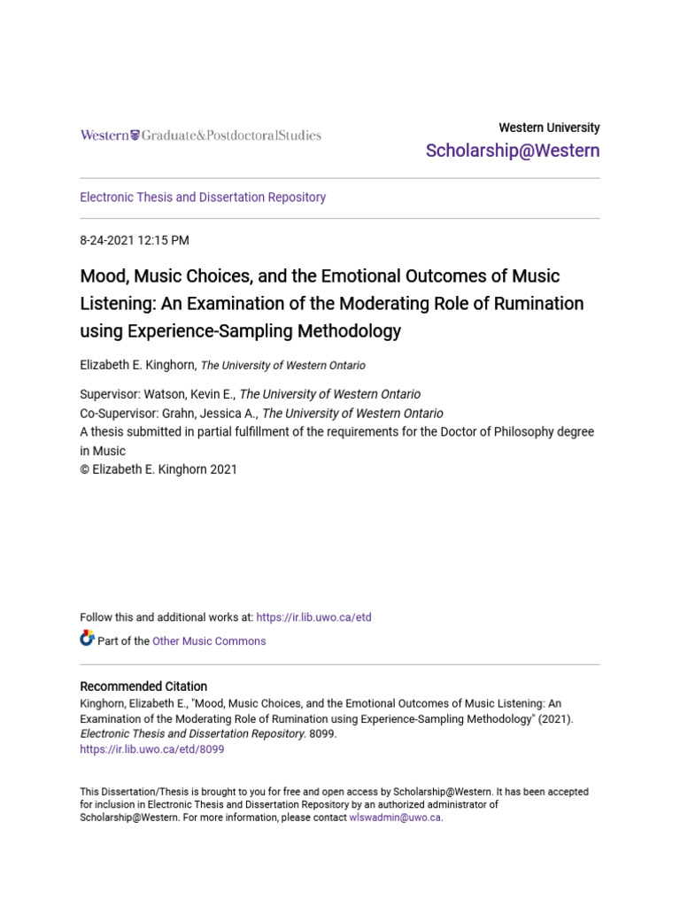 Mood Music Choices and The Emotional Outcomes of Music Listening | PDF ...