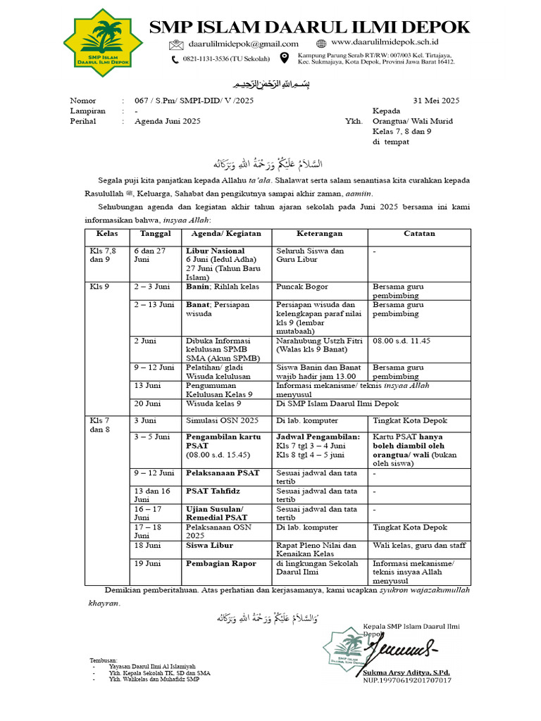 067 - Surat Pemb. Agenda Juni 2025 | PDF