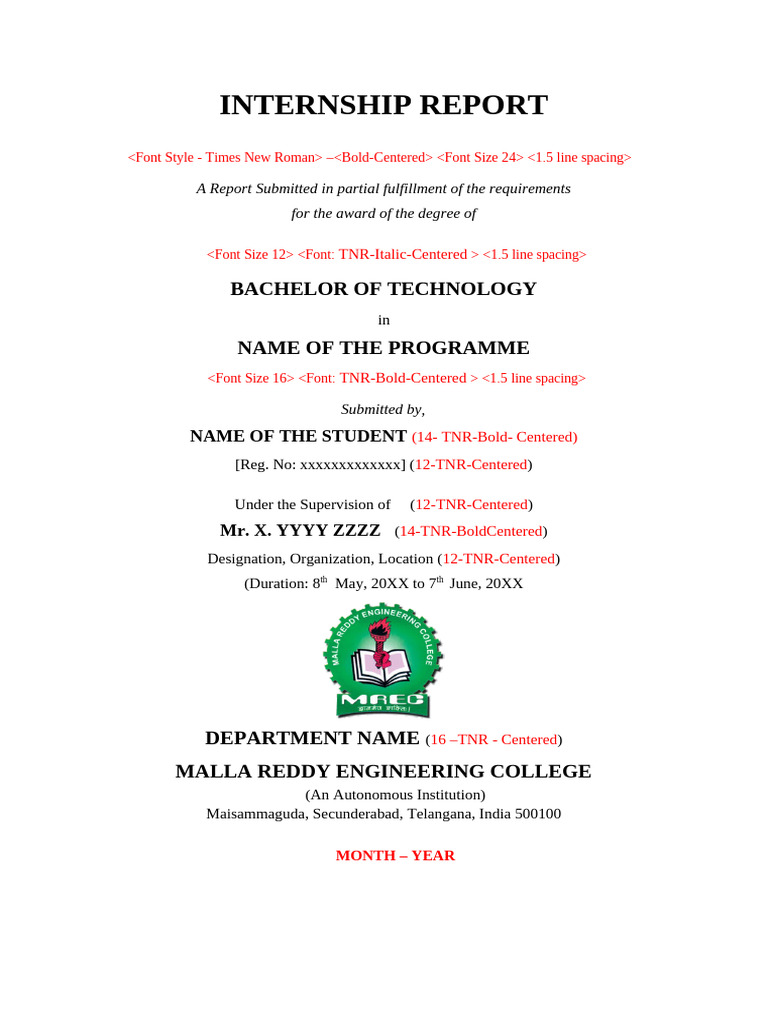 Internship Report Format With Acknowledgement & About The Organization | PDF | Educational ...
