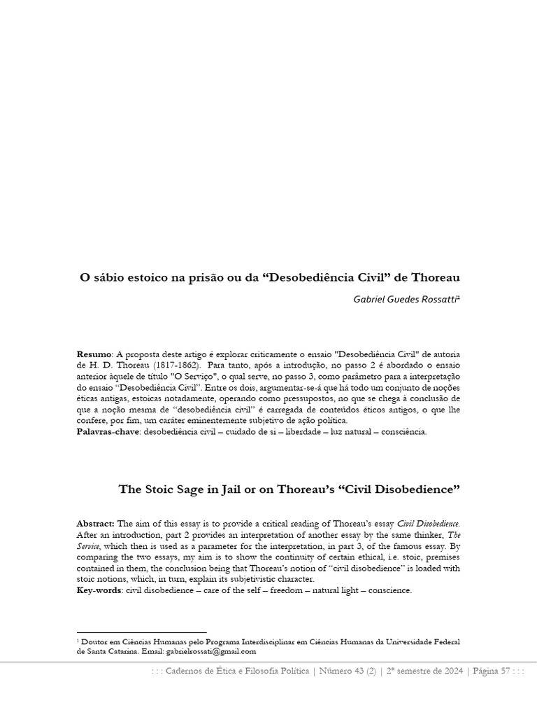 Cefp - Rossatti - o Sábio Estoico Na Prisão | PDF | Henry David Thoreau | Estado