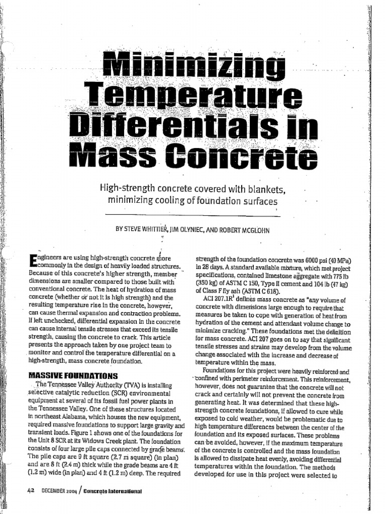 Minimizing Temperature Differentials in Mass Concrete | PDF
