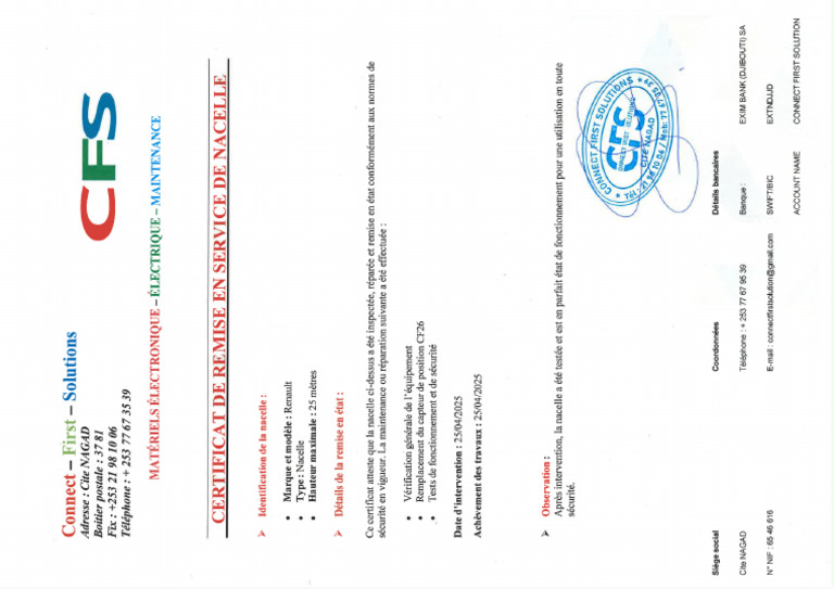 Certificat de Remise en État CFS | PDF