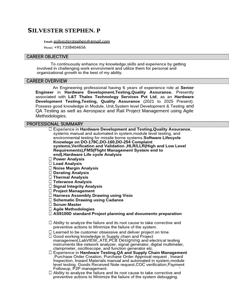 Silvester Stephen Resume 2025 | PDF | Radar | Very High Frequency