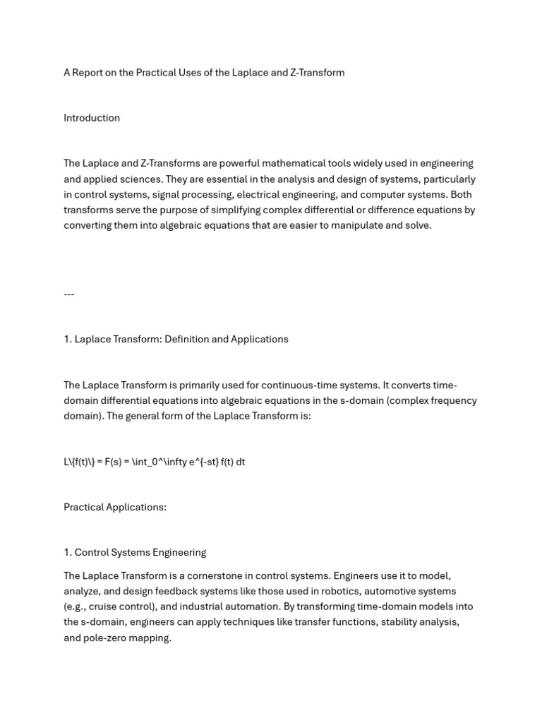 A Report On The Practical Uses of The Laplace and Z | PDF | Laplace ...