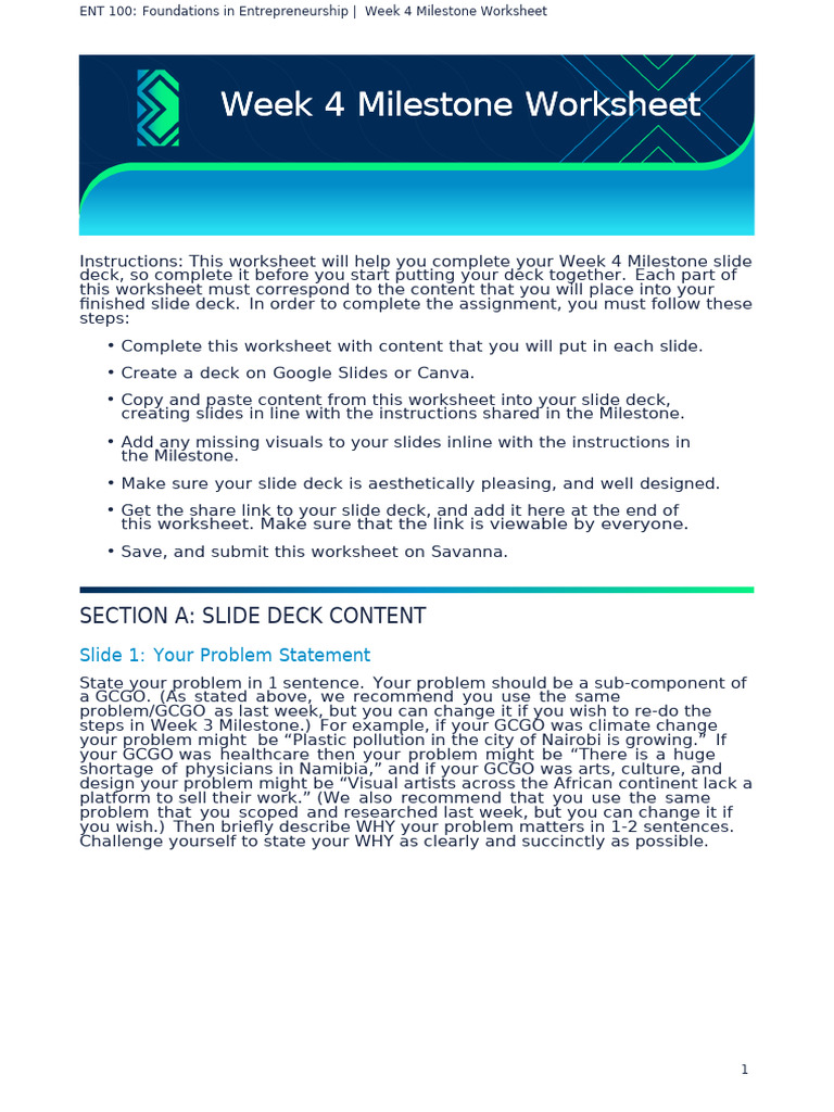 Week 4 Milestone Worksheet | PDF