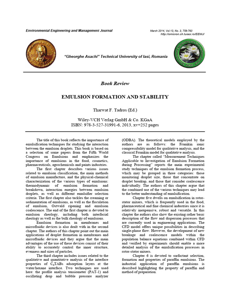 Emulsion Formation and Stability | PDF | Emulsion | Soft Matter