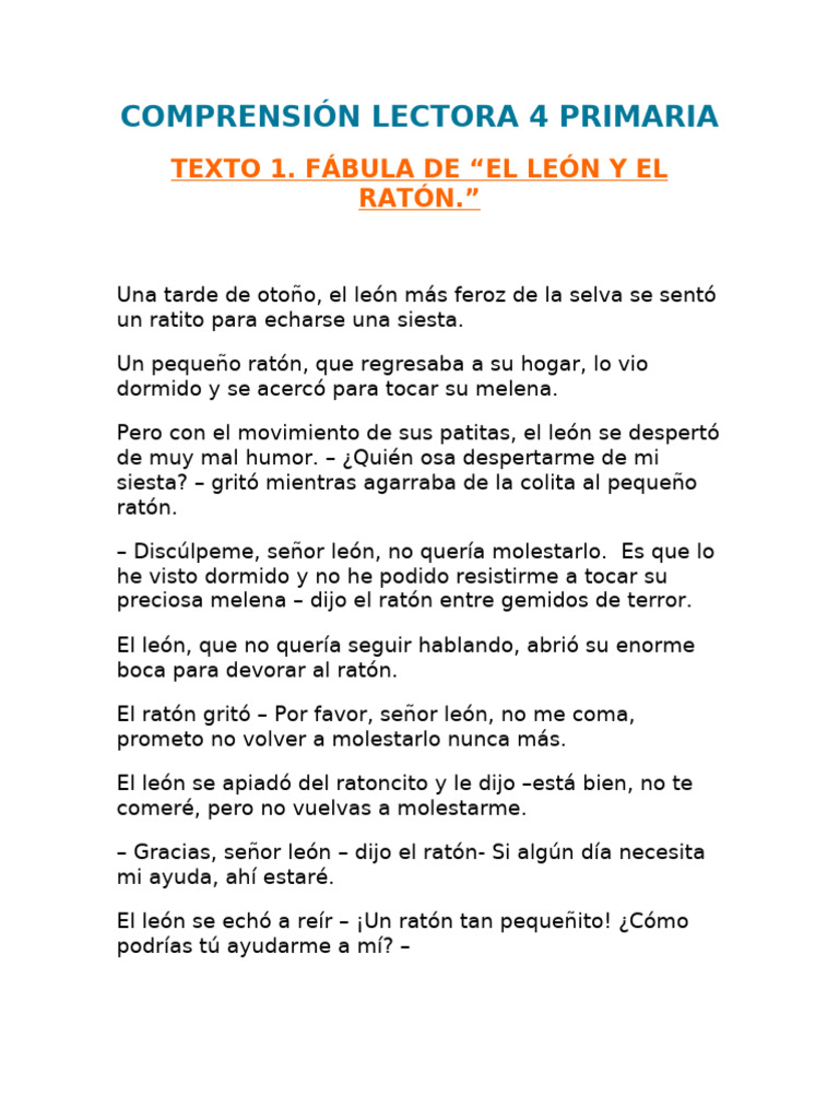 Comprensión Lectora 4 Primaria Pdf Coche