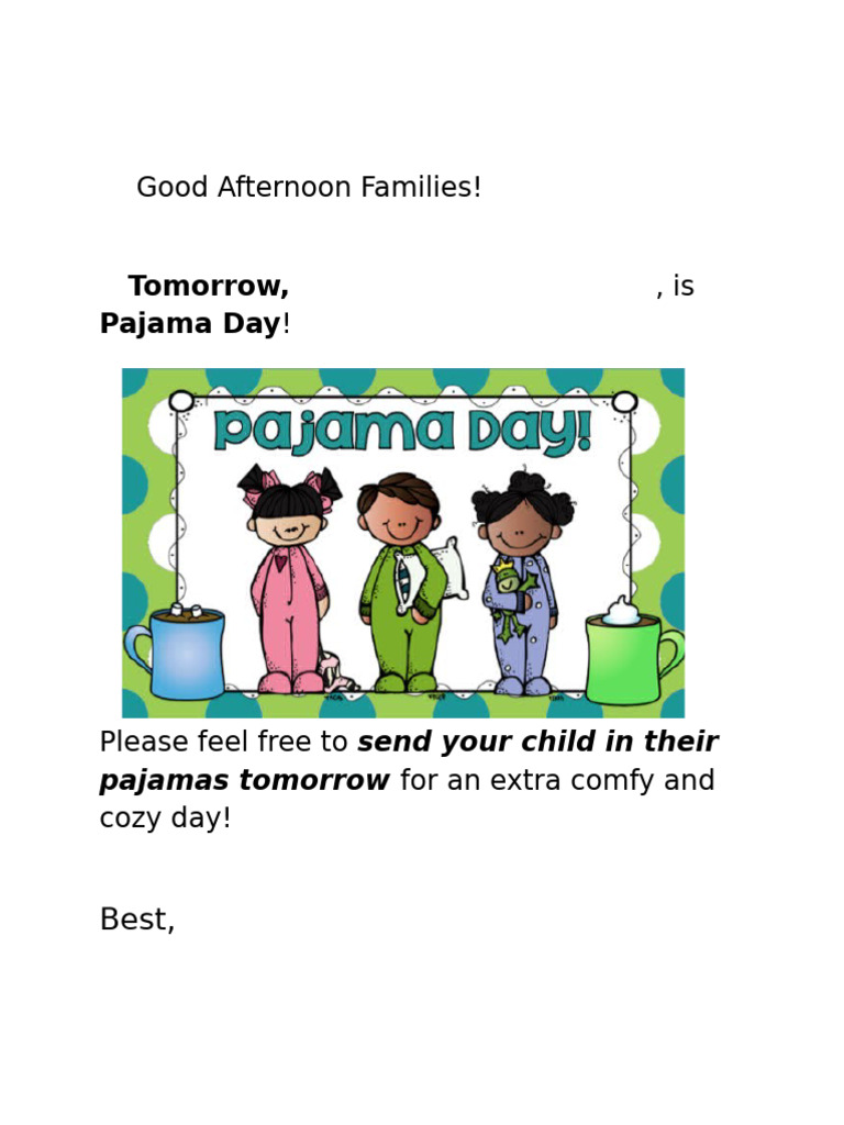 Pajama Day Announcement for Tomorrow | PDF