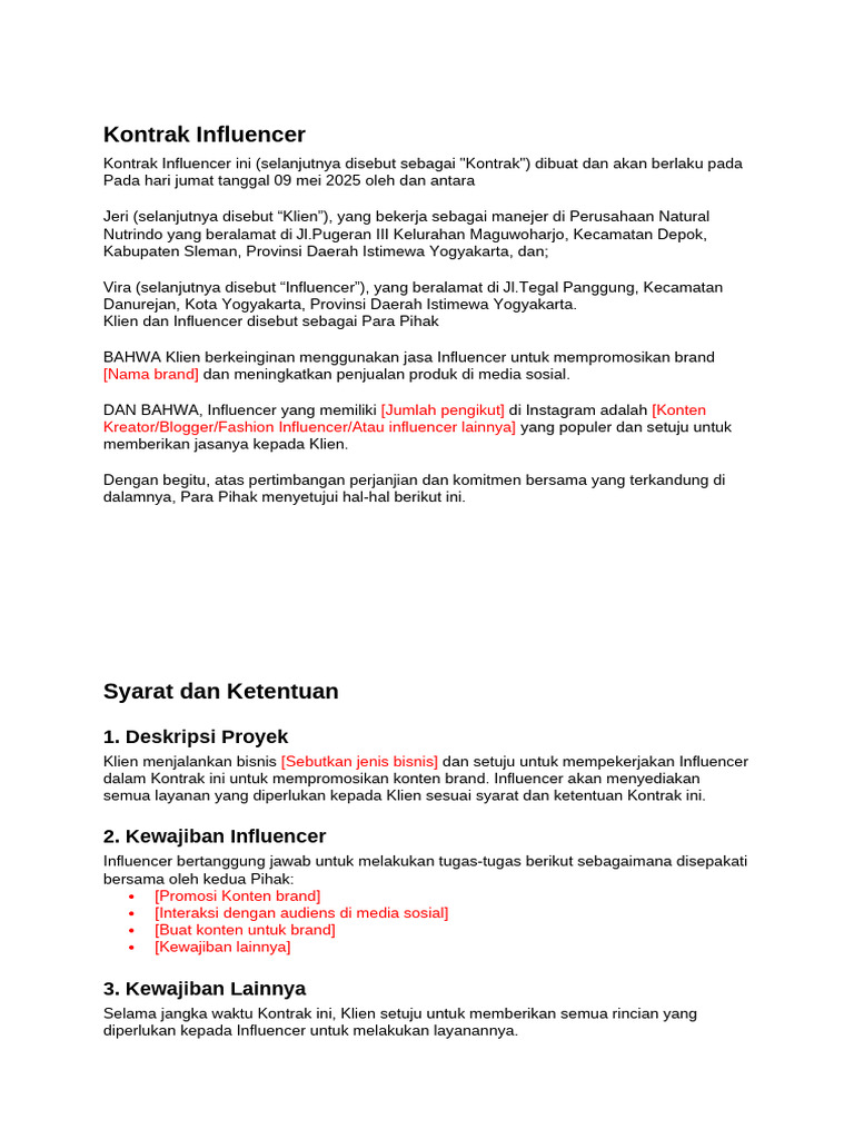 Perjanjian Kerja Sama Jeri Ami Nadab Benu | PDF