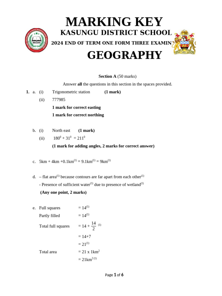 2024 Geography Exam Marking Key | PDF | Volcano | Plate Tectonics