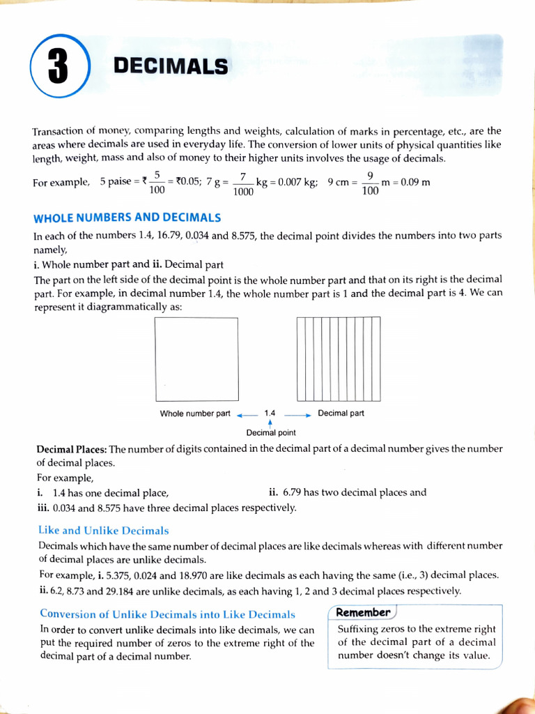 VII ICSE SH Maths CHP 3 Decimals | PDF | Division (Mathematics) | Numbers