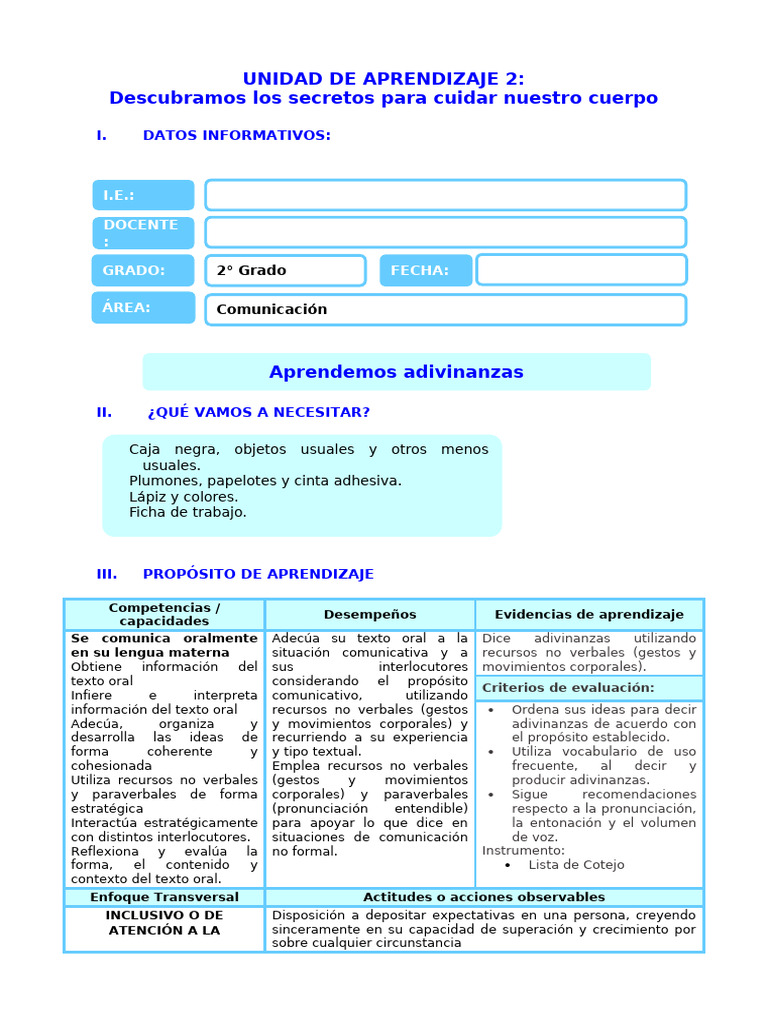 Aprendemos Adivinanzas - COM - SESIÓN | PDF | Comunicación no verbal | Aprendizaje