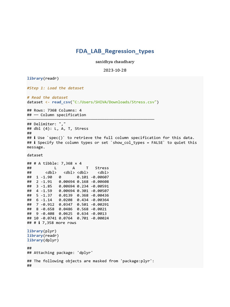 20mia1006 FDA LAB REGRESSION TYPES | PDF | Mean Squared Error | Coefficient Of Determination