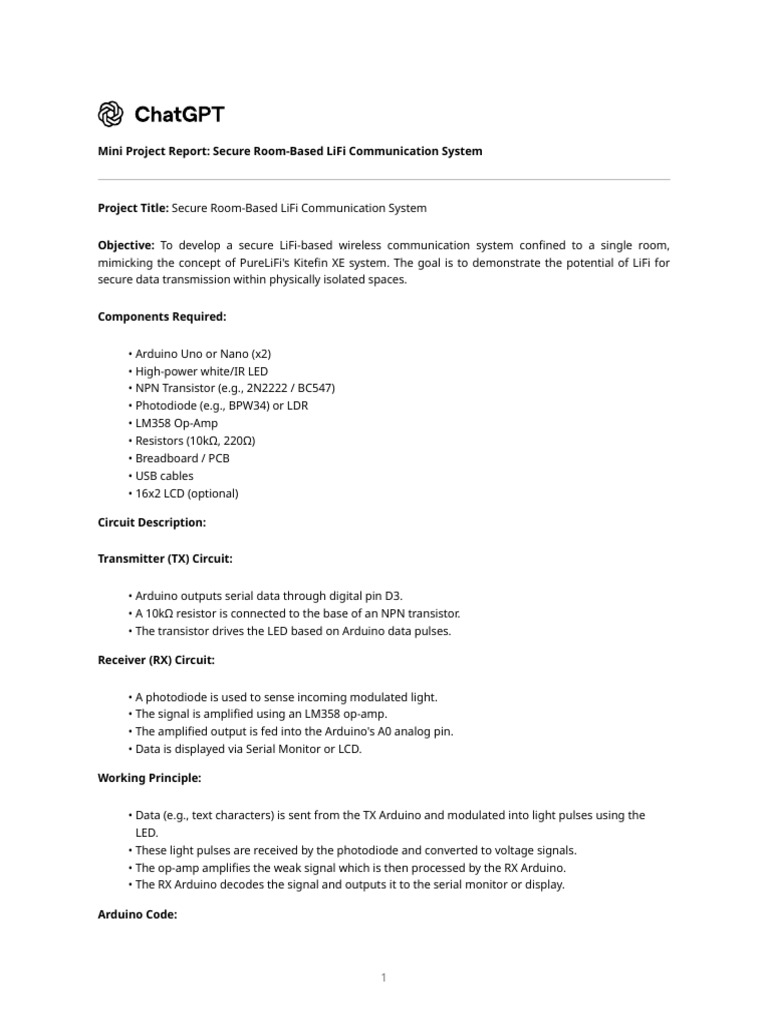 Secure Room-Based LiFi System Report | PDF | Arduino | Operational ...