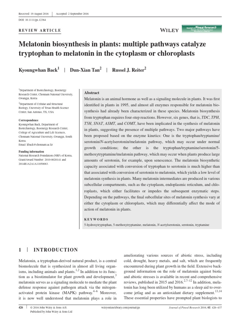 Melatonin Biosynthesis Pathways in Plants | PDF | Biosynthesis | Enzyme