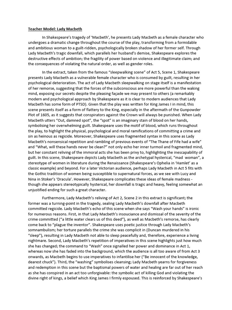 Lady Macbeth Model Answer | PDF | Macbeth | William Shakespeare