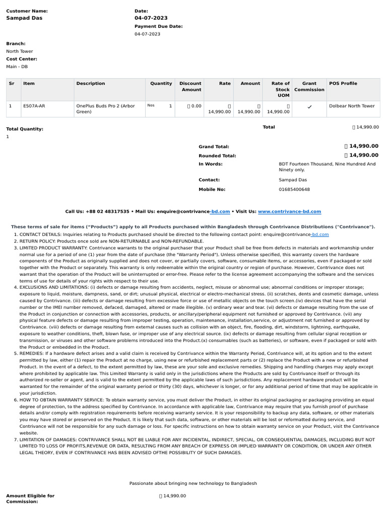 OnePlus Buds 2 Pro Bill | PDF | Damages | Legal Remedy