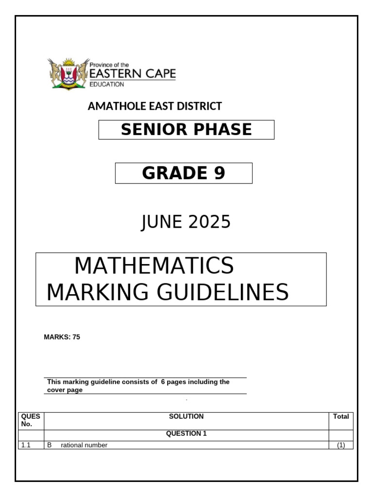 Grade 9 Mathematics Exam Guidelines 2025 | PDF | Abstract Algebra ...