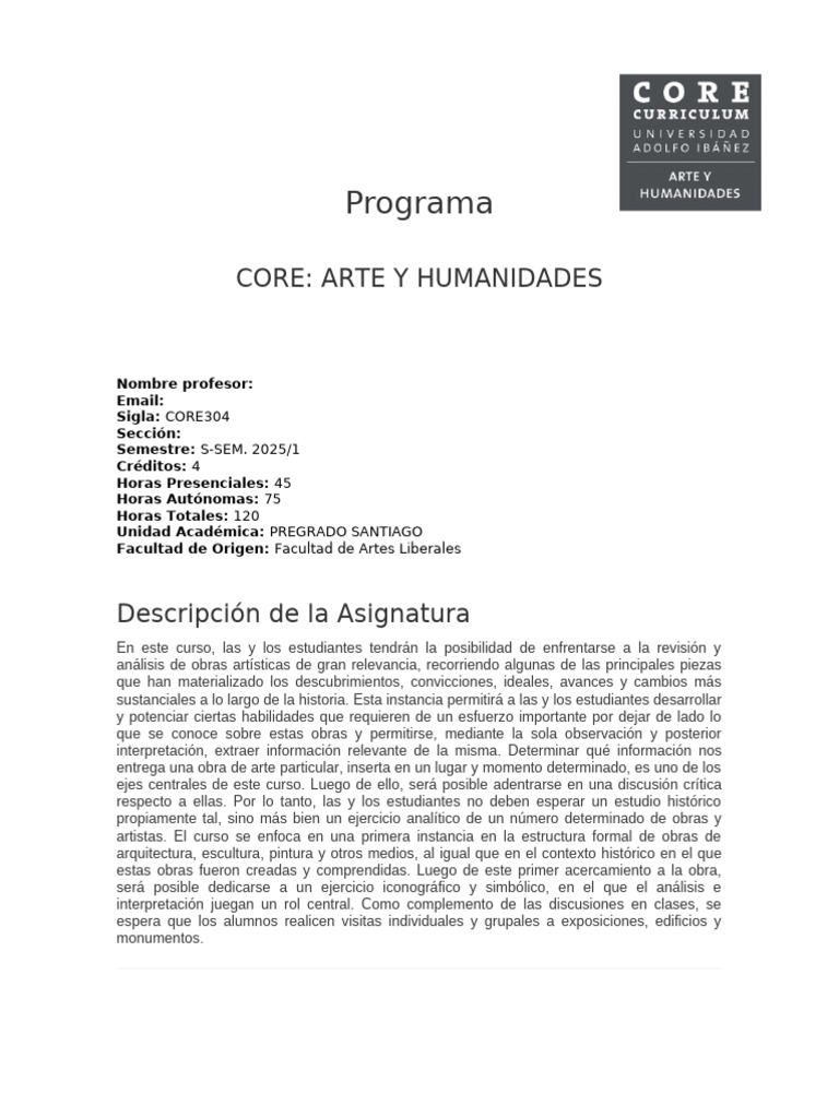 Programa Core Arte 2025 | PDF | Enseñando | Maestros
