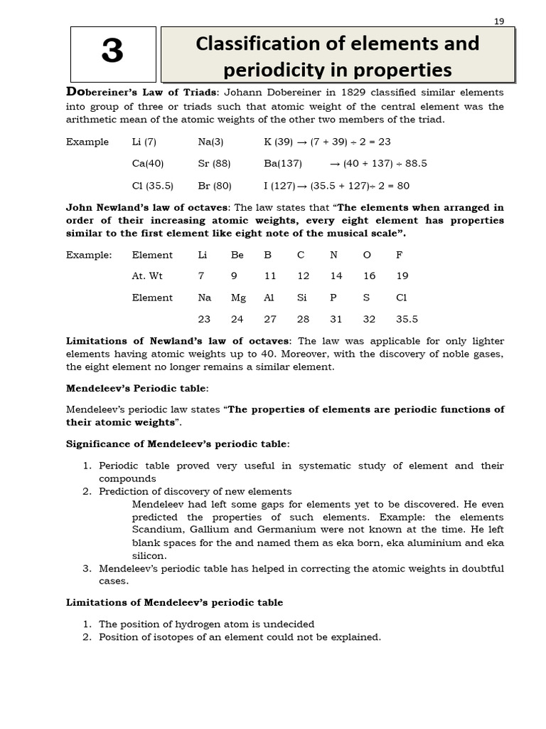 CH - 03 Classification of Elements & Periodicity in Properties | PDF ...