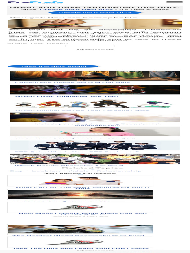 Quiz Result Homophobia Test Am I Homophobic | PDF