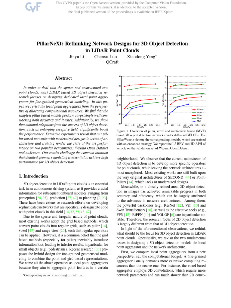 Li PillarNeXt Rethinking Network Designs For 3D Object Detection in ...