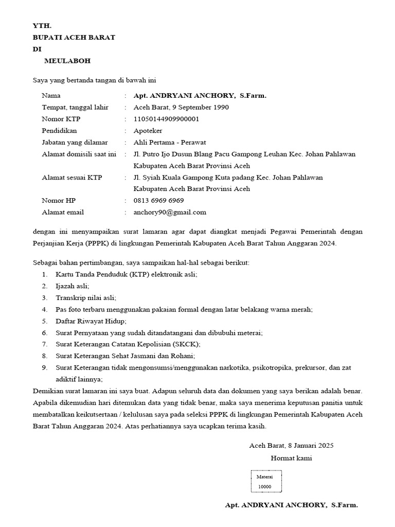 Contoh Isian Lamaran Dan Super | PDF