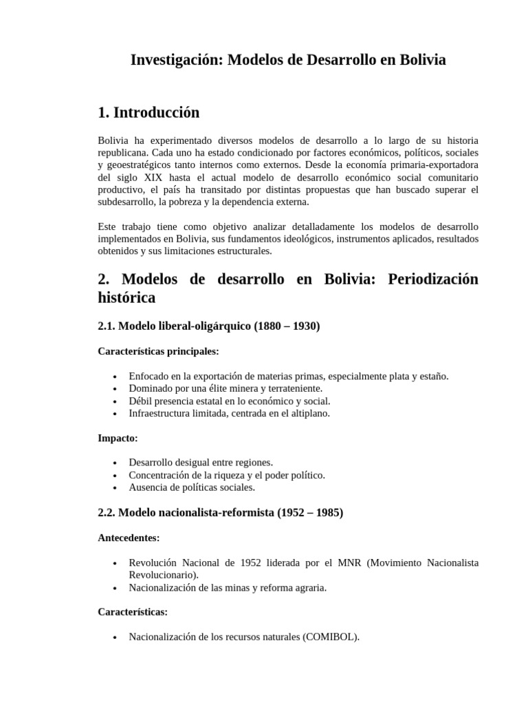 Modelos de Desarrollo en Bolivia: Análisis | PDF | Bolivia | Economias