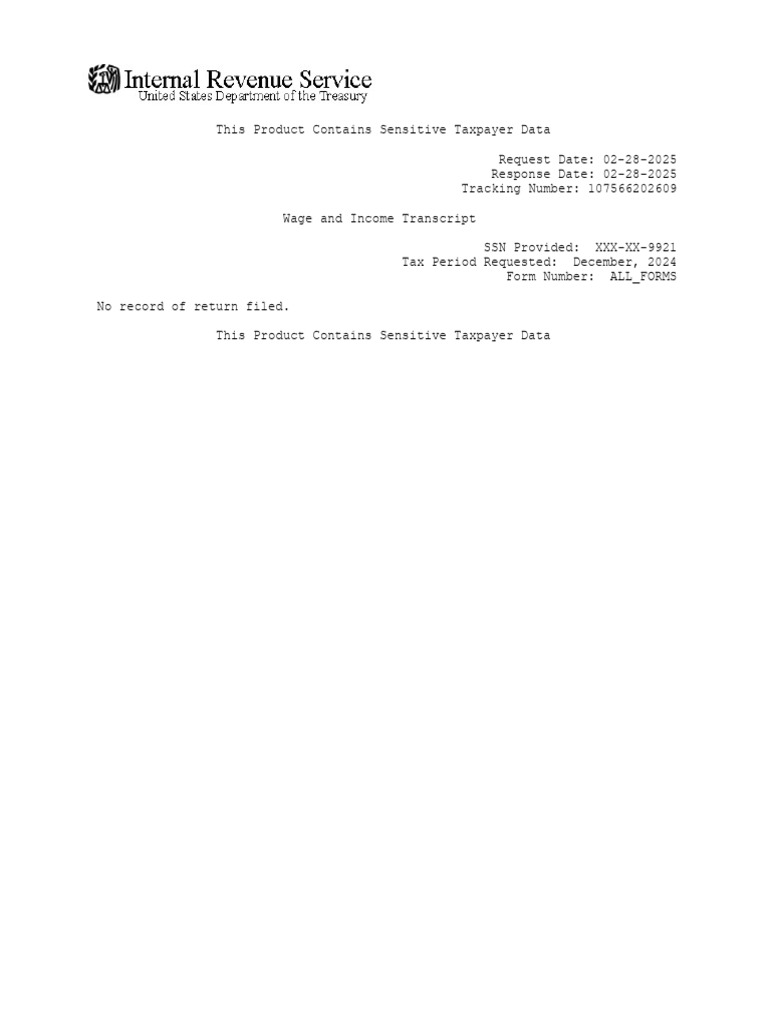 2024 Irs Wage Transcript | PDF