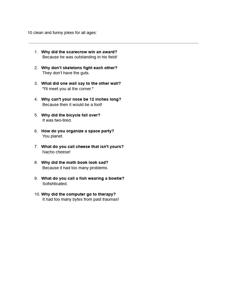 10 Clean and Funny Jokes For All Ages | PDF