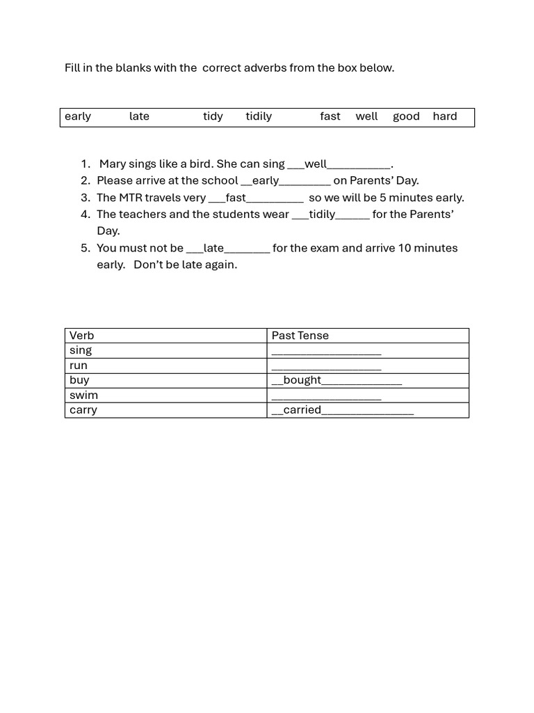 Adverb Fill-in-the-Blank Exercise | PDF