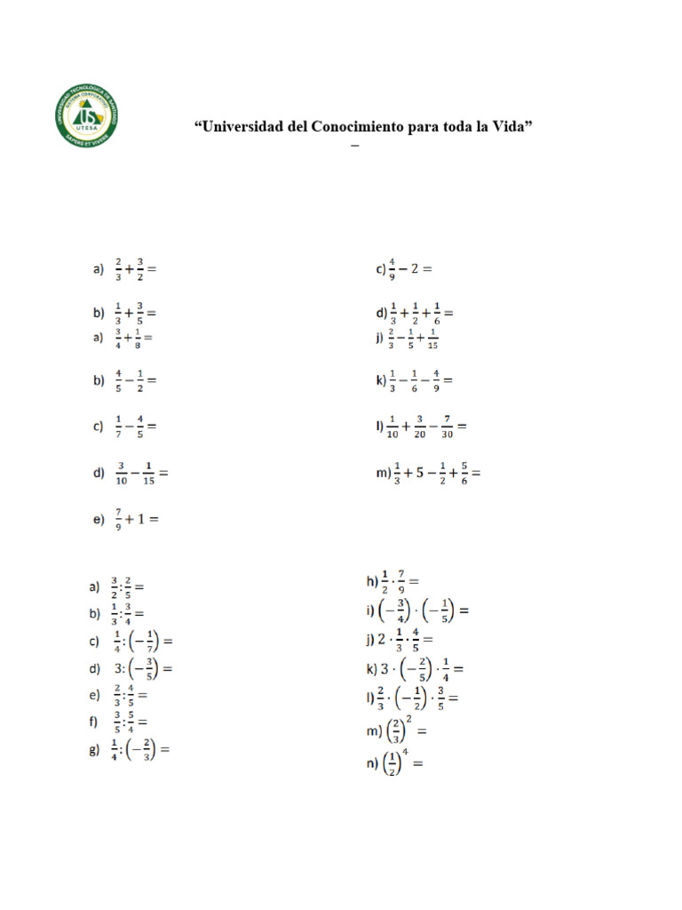 Práctica Sobre Operaciones Con Fracciones | PDF